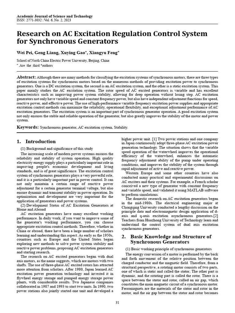 AC Excitation Control in Synchronous Generators | PDF | Electric Motor ...