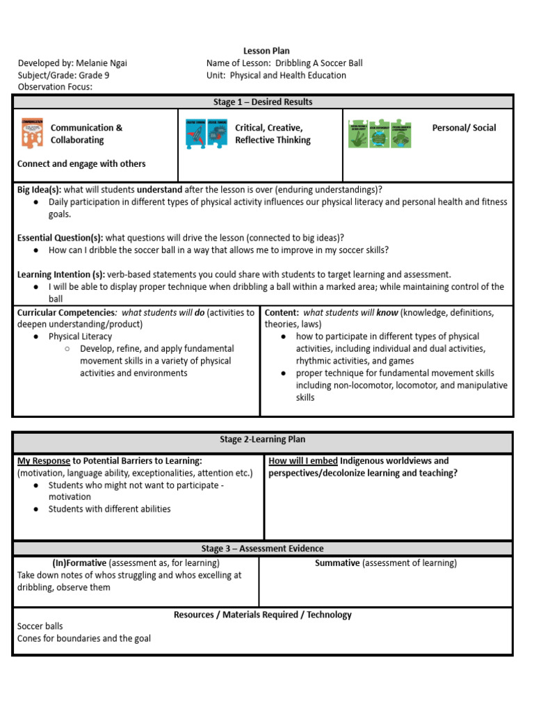 Soccer Dribbling Lesson Plan for Grade 9 | PDF | Cognition | Behavior ...