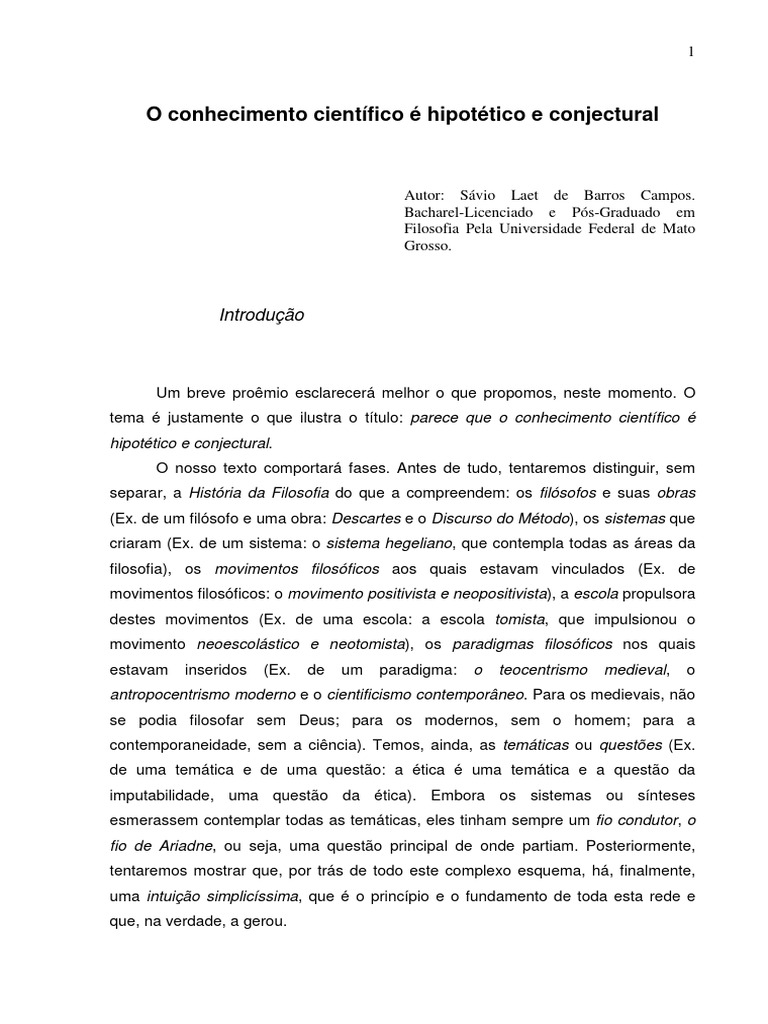 Conhecimento Cientifico Hipotetico Conjectural | PDF | Science | Teoria