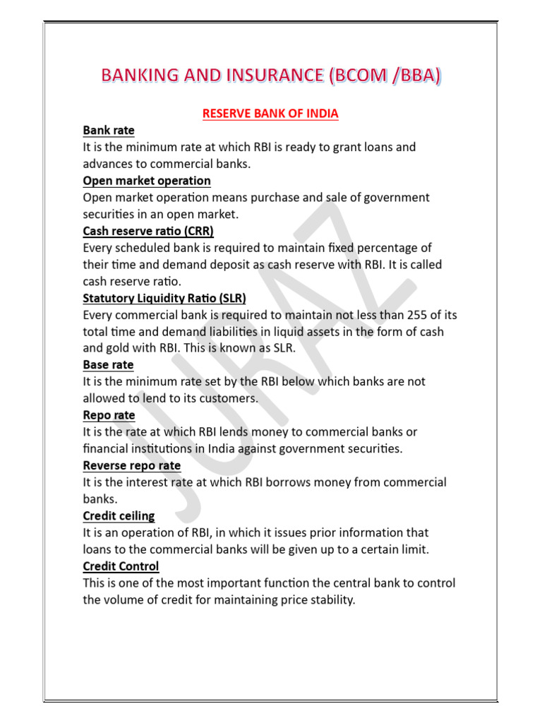 Banking and Insurance - Rbi Notes | PDF | Reserve Bank Of India | Banks