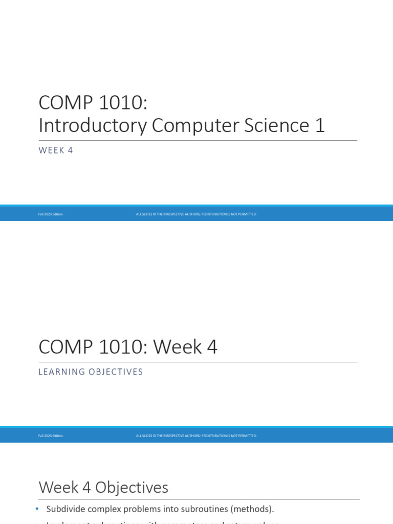 COMP1010 Week04 VideoSlides | PDF | Scope (Computer Science) | Parameter (Computer Programming)