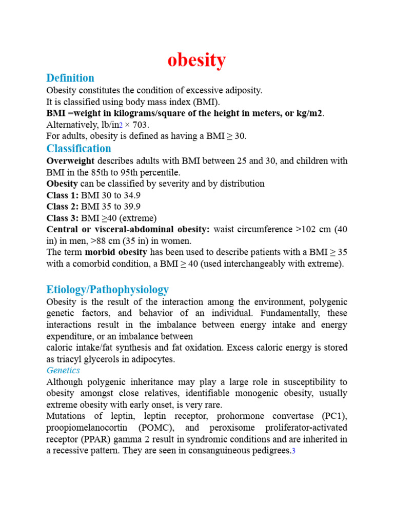 Obesity Handout.docx | PDF | Hypercholesterolemia | Obesity