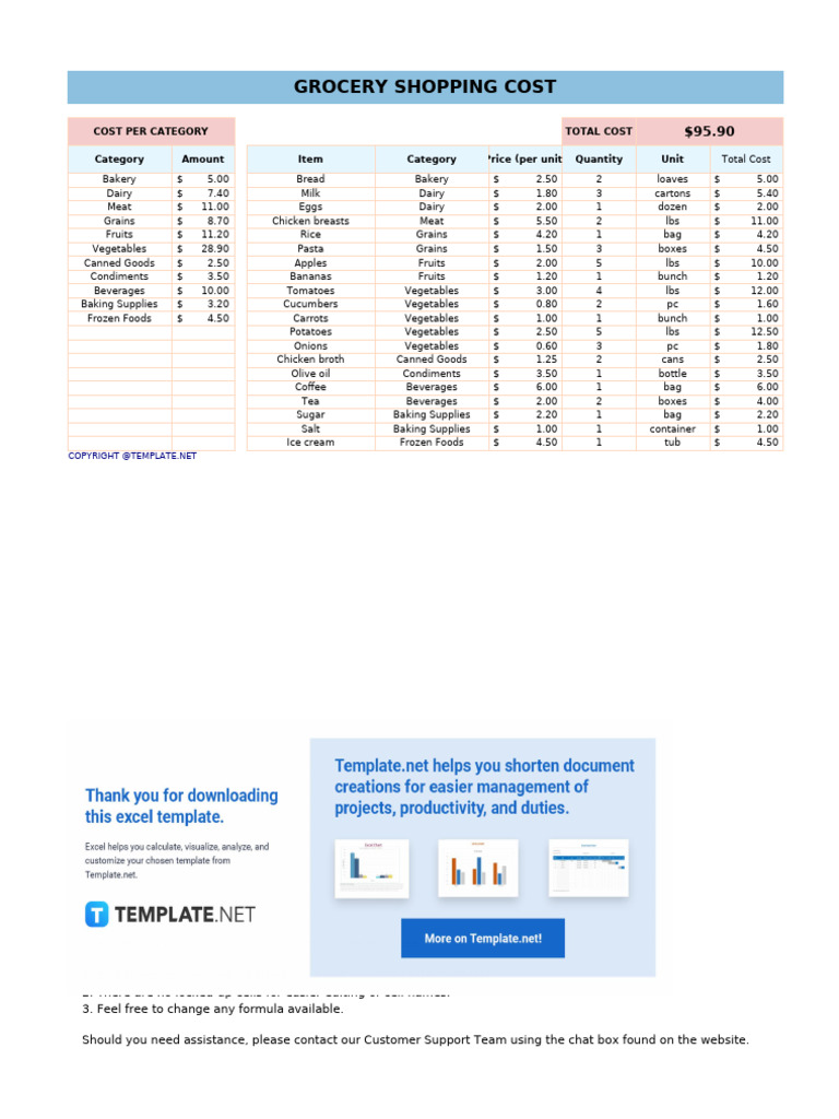 Grocery Shopping Cost Template | PDF | Foods | Baking
