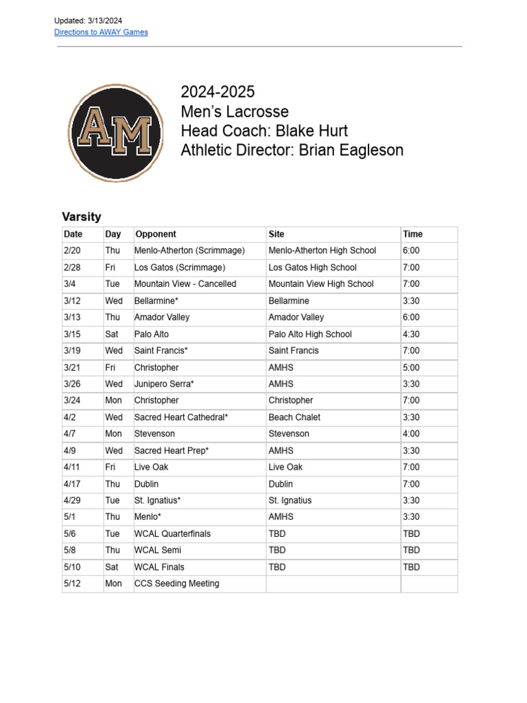 2024-2025 Men’s Lacrosse Schedule | PDF | Educational Buildings