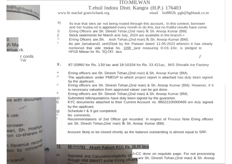 Loan Account Issues at HPGB Milwan | PDF