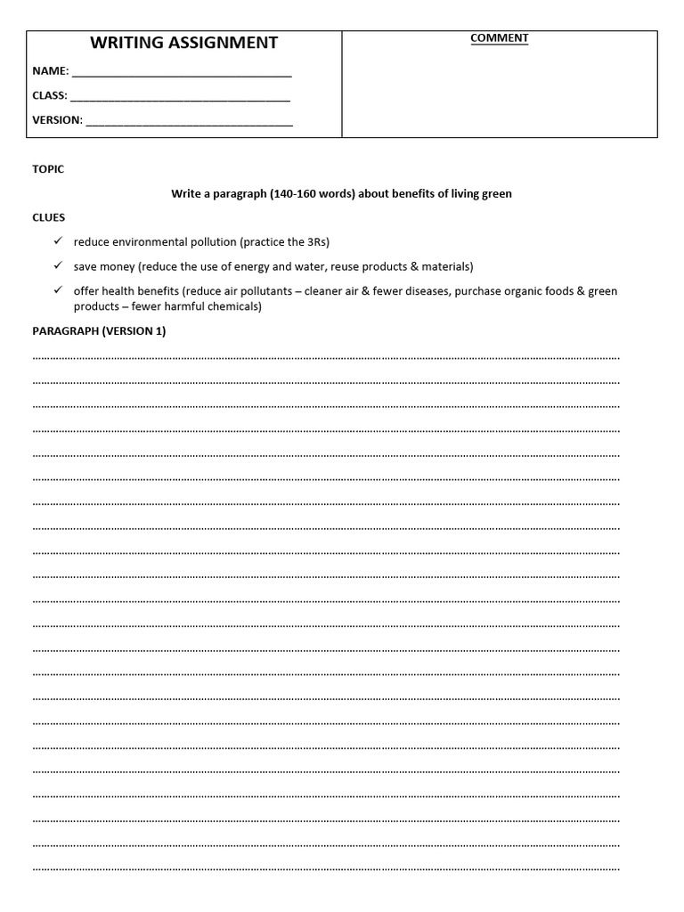 WRITING ASSIGNMENT. Benefits of Living Green | PDF | Economy And The ...