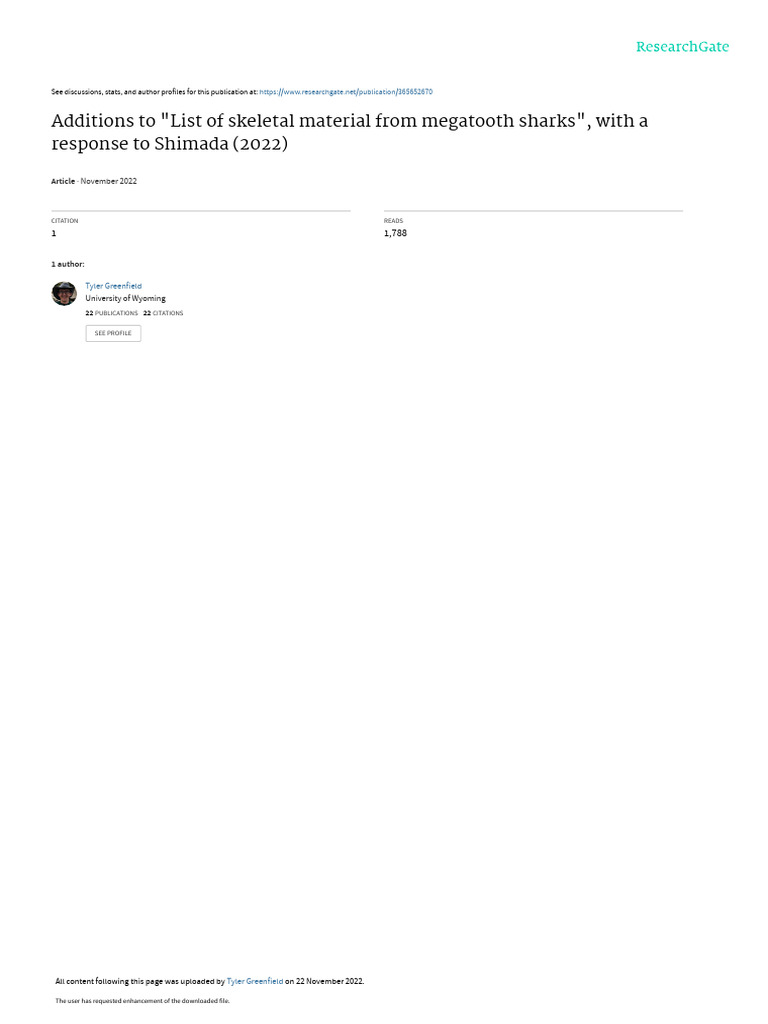 Additions To "List of Skeletal Material From Megatooth Sharks", With A ...