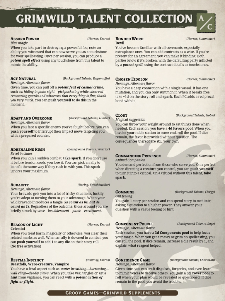 Grimwild Talent Collection | PDF