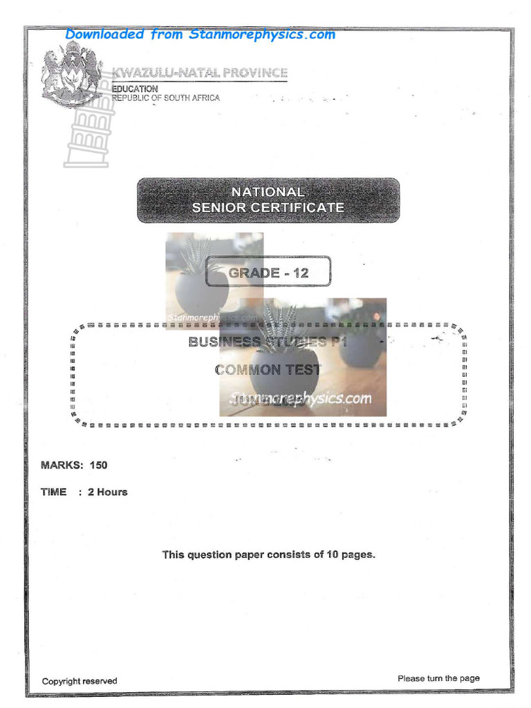 KZN Business Studies Grade 12 June 2023 P1 and Memo | PDF