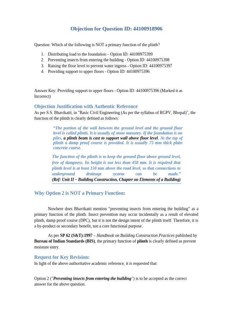 Objection Plinth Function Bhavikatti | PDF