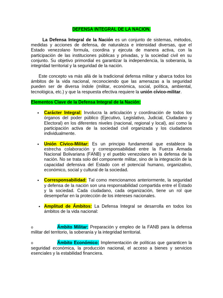 Defensa Integral de la Nación en Venezuela | PDF | Valores | Estado ...