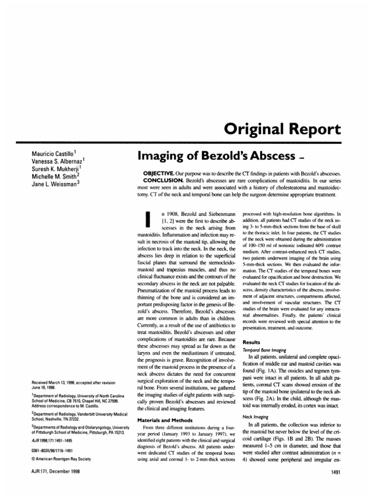 Albernaz Et Al 2013 Imaging of Bezold S Abscess | PDF | Neck | Human ...