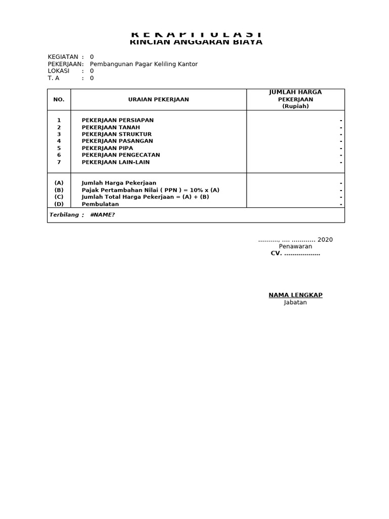 Pembangunan Pagar Keliling Kantor | PDF