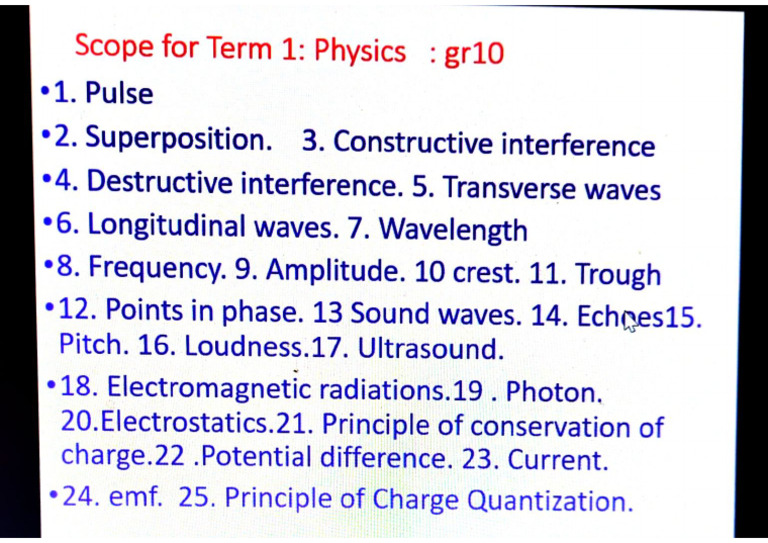 Physics Term 1 Scope | PDF