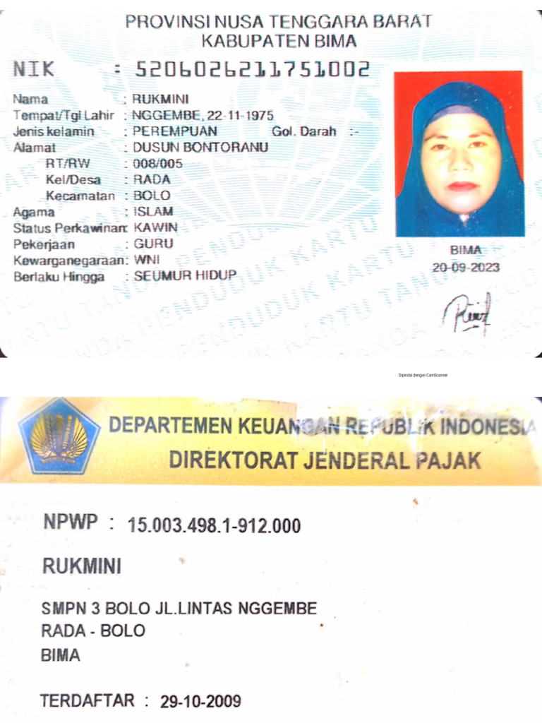 Rukmini Rekening, NPWP Dan KTP | PDF