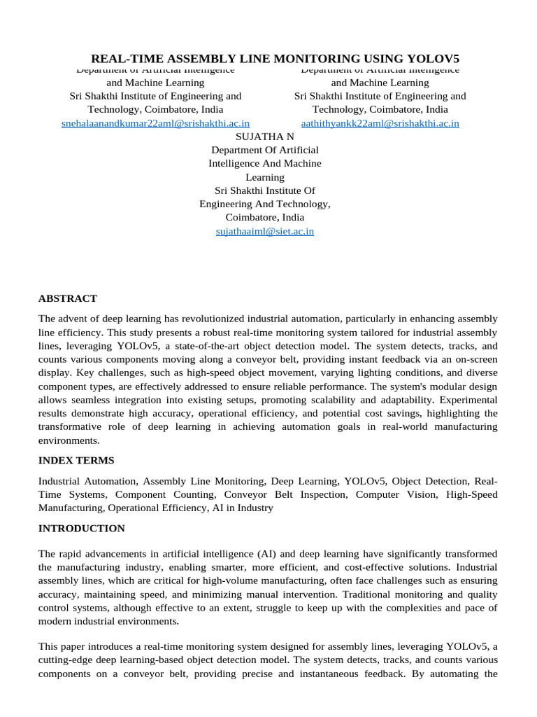 Real-Time Assembly Line Monitoring System | PDF | Automation | Deep ...