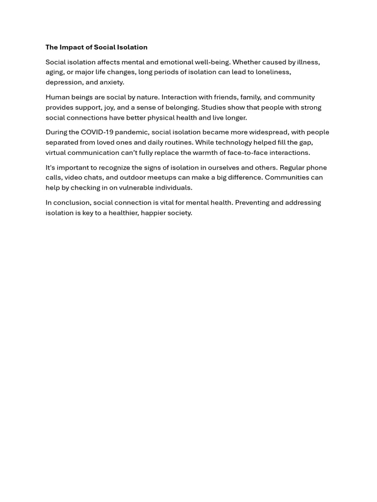 The Impact of Social Isolation | PDF