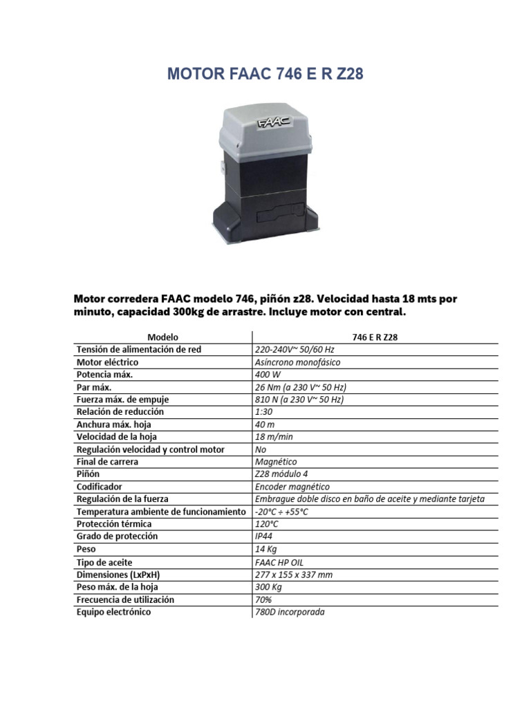 Motor Faac 746 e R z28 | PDF