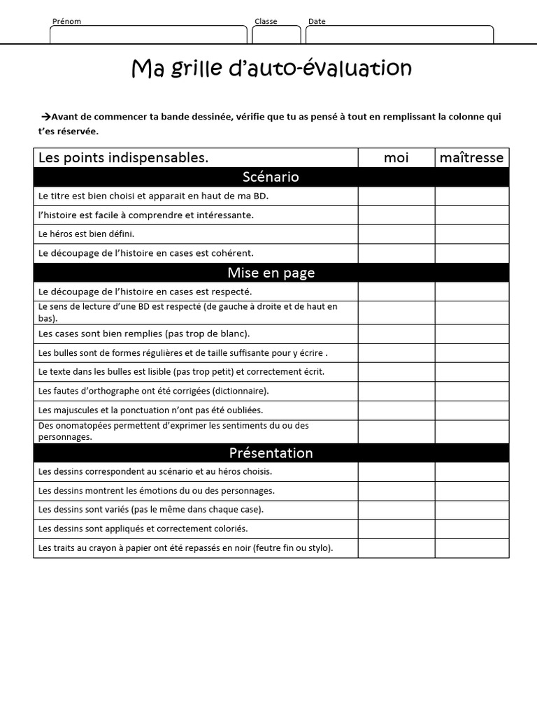 Fiche Eleve n7 Ma Grille D Auto Evaluation | PDF