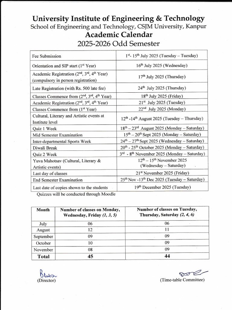 UIET Academic Calender 2025-26 Odd Semester | PDF | Academic Term | Social Institutions