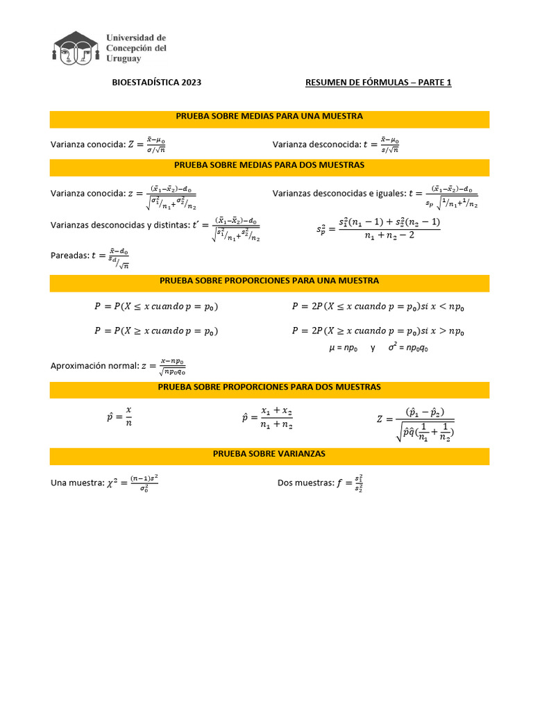 Resumen de Formulas 1 | PDF | Teoría estadística | Análisis estadístico