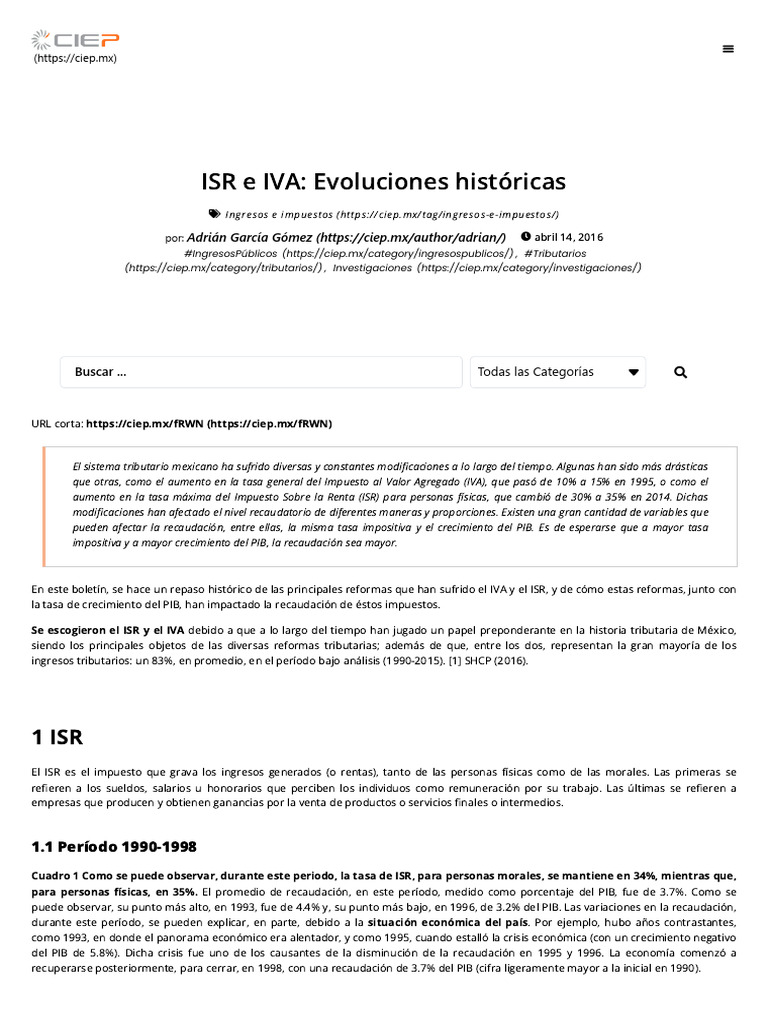 Evolución del ISR e IVA en México | PDF | Impuesto sobre la renta ...