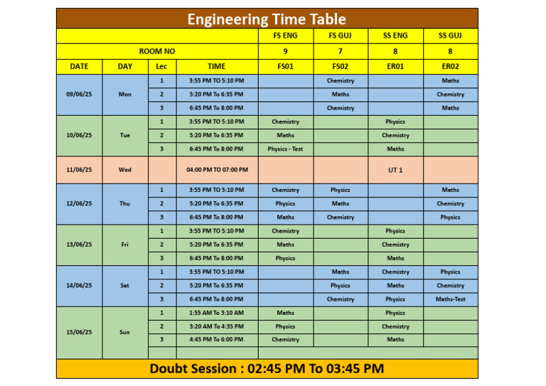 Time Table - ENGINEERING | PDF