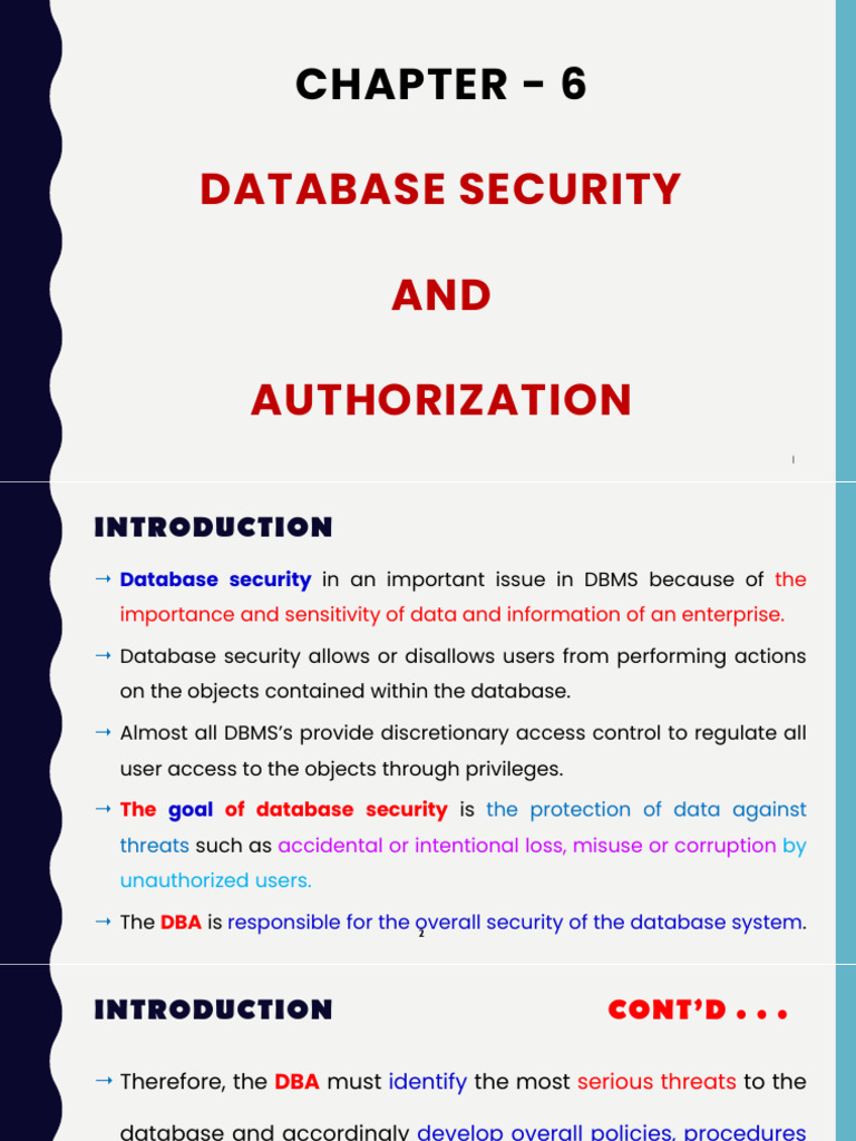 CHAPTER 6 Database Security and Authorization IT 2017 PPT PDF | PDF | Databases | Computer Security