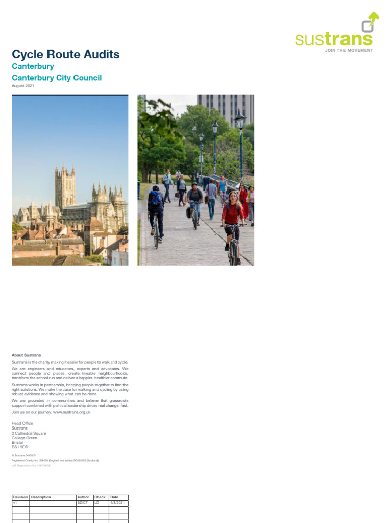 Appendix A Sustrans Cycle Route Audits | PDF | Cycling Infrastructure ...