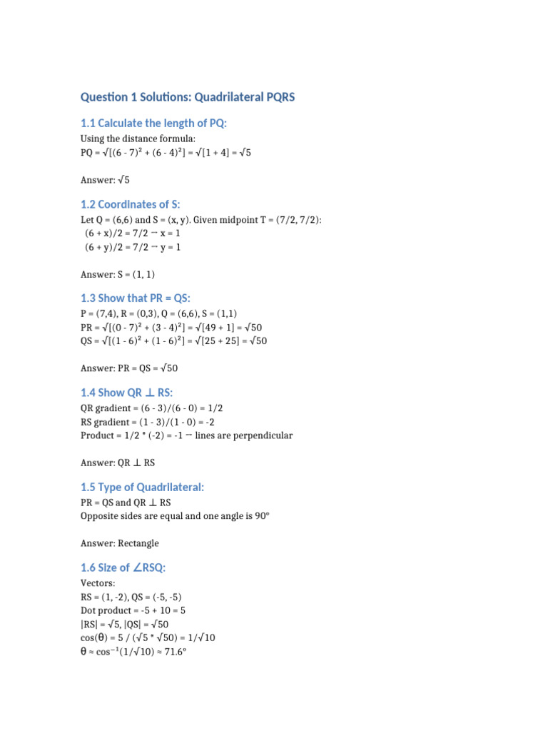 Quadrilateral PQRS Solutions | PDF