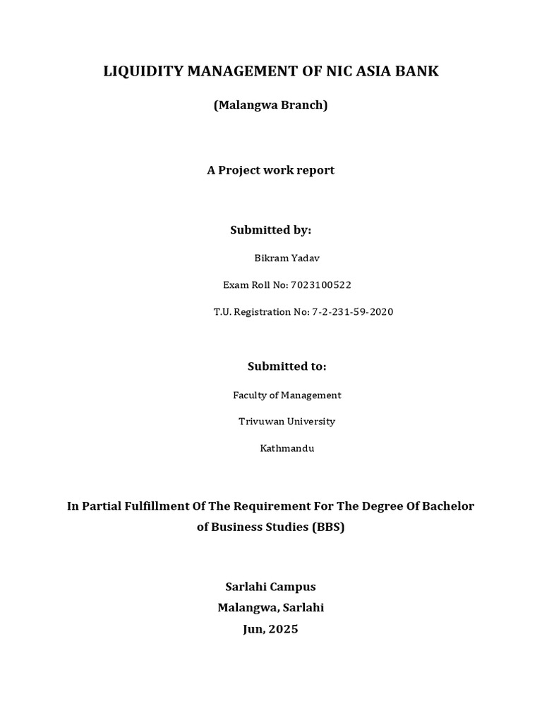 Liquidity Management of Nic Asia Bank | PDF | Educational Stages ...