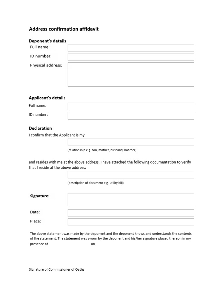 Address Confirmation Affidavit | PDF
