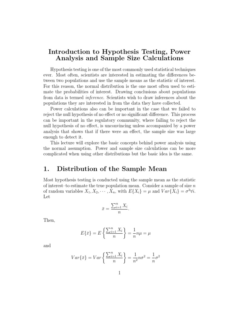 Introduction To Hypothesis Testing, Power Analysis and Sample Size ...