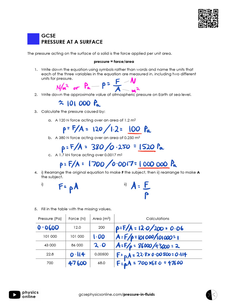 Calculating Pressure on Surfaces | PDF | Pressure | Force