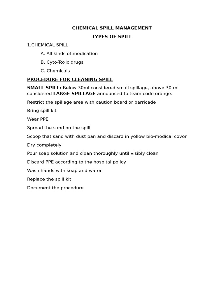Chemical Spill Management | PDF