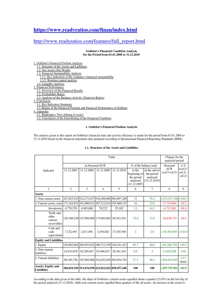 Goldstar Example of Ratio Analysis | PDF | Equity (Finance) | Revenue