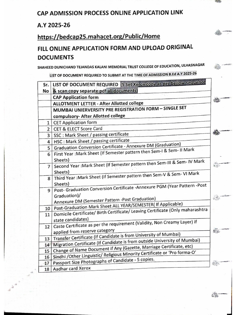 CAP B.Ed. Form | PDF