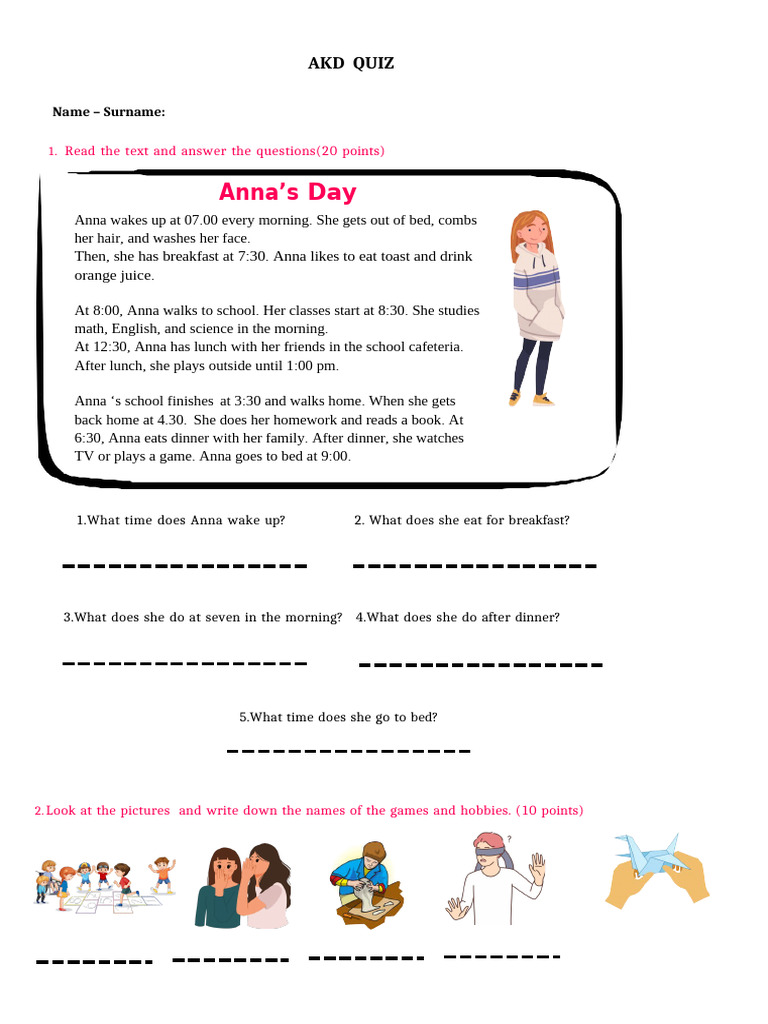 5th Class Reading Comprehension Quiz | PDF