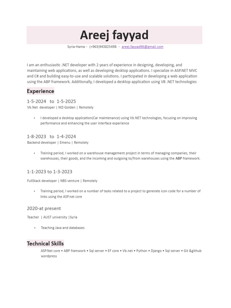 Areej Fayyad Backend Developer | PDF