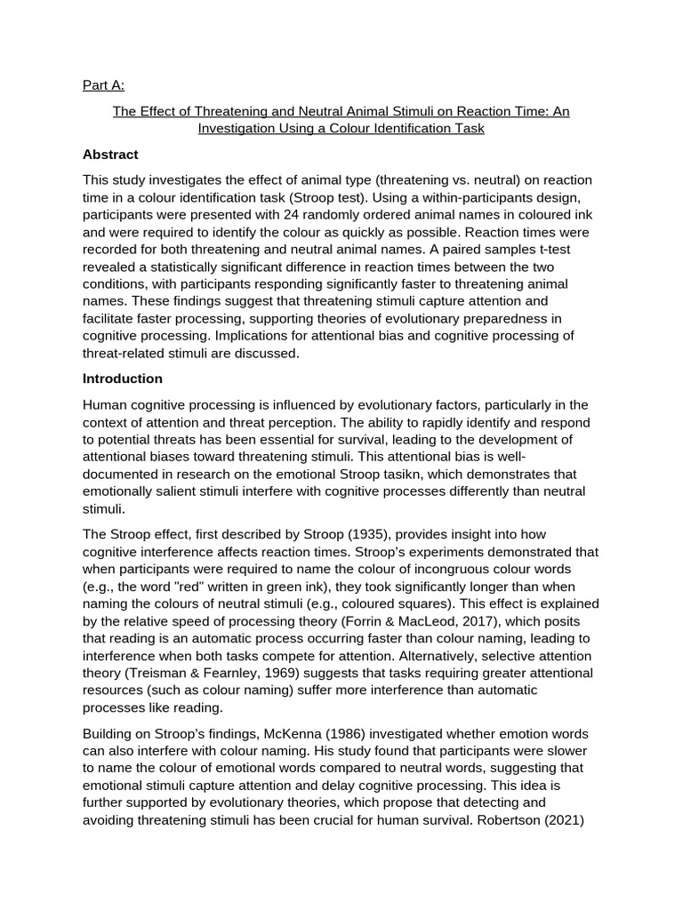 Psychology Research Report | PDF | Mental Chronometry | Attention