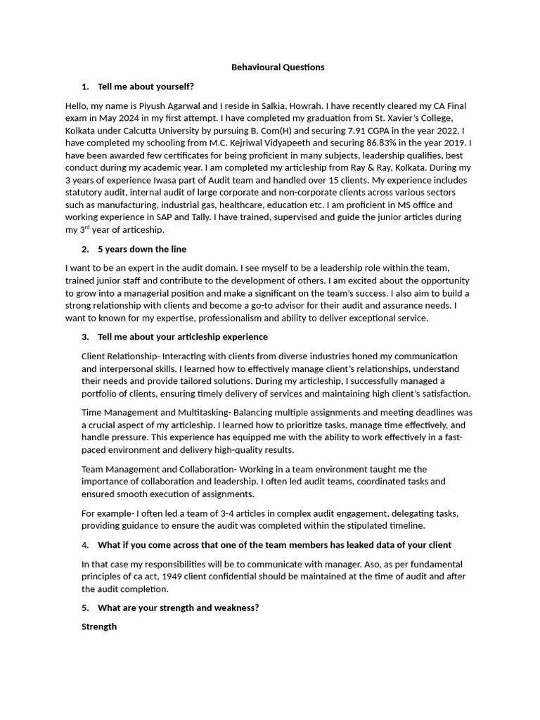 Behavioral Interview Insights for CA Aspirants | PDF | Time Management ...