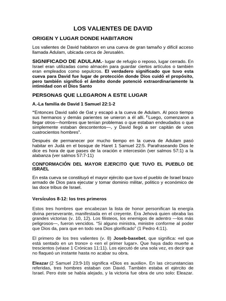 Valientes de David en la Cueva de Adulam | PDF | David | Libros de Samuel
