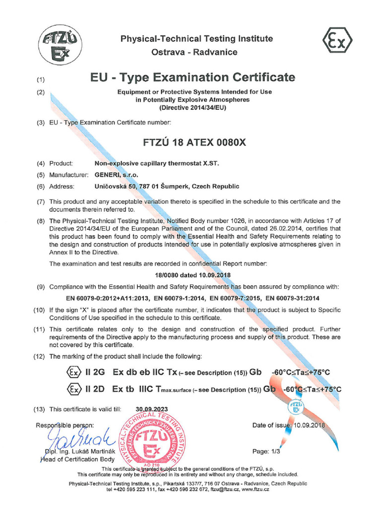 Ftzú 18 Atex 0080x - Kapilární Termostat Generi (x20st1, x23st1) - en | PDF