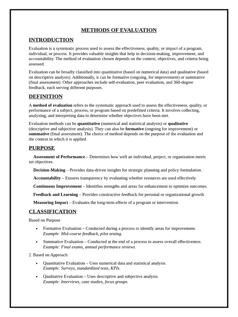 Evaluation Methods Overview and Types | PDF | Evaluation | Survey ...