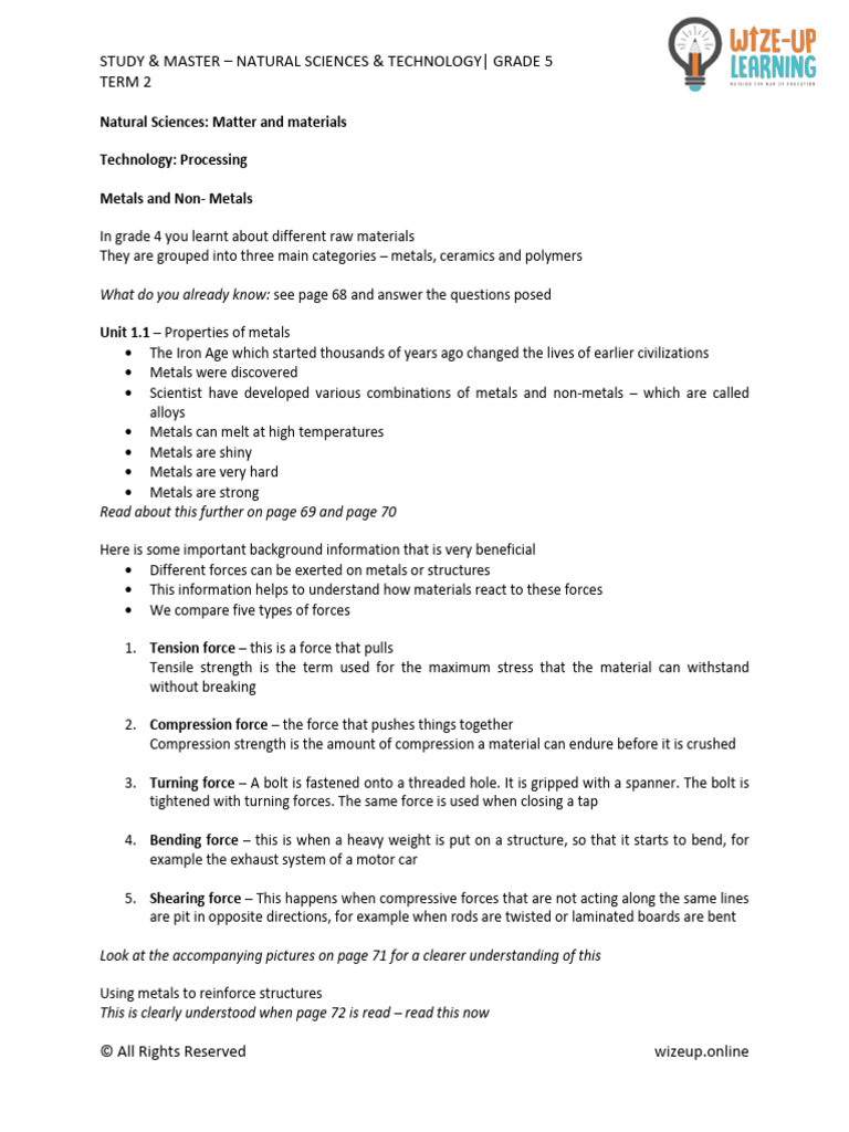Grade 5 Study Master Science Technology Term 2 | PDF | Rust | Metals