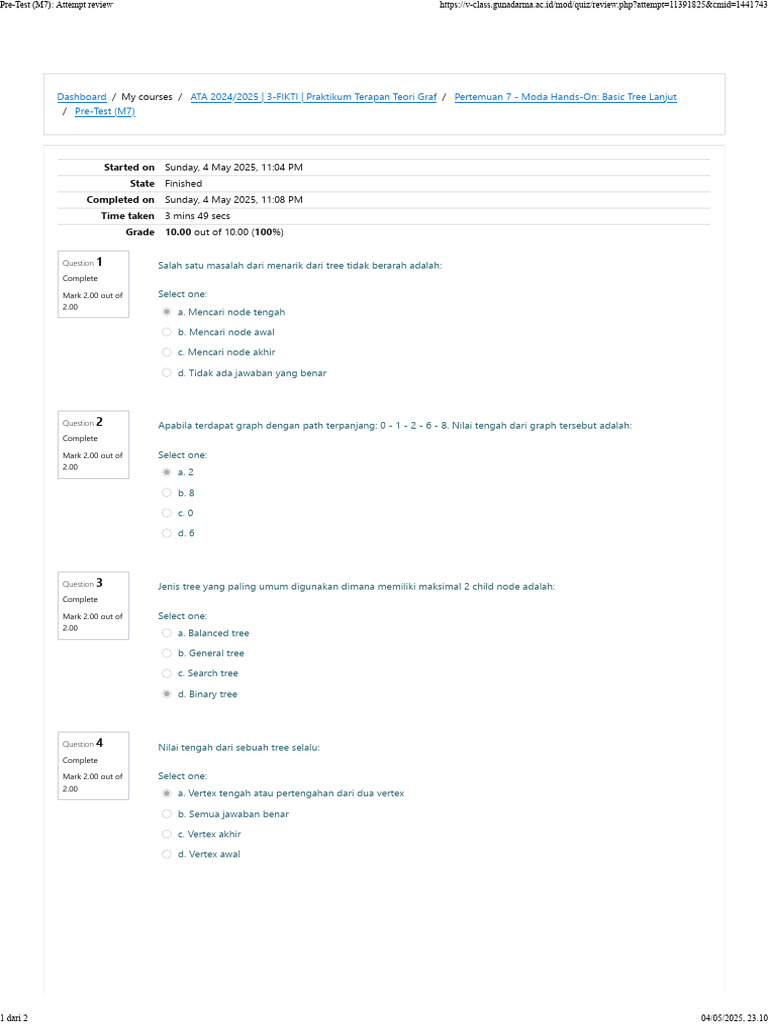 Pre-Test M7: Teori Graf dan Tree | PDF