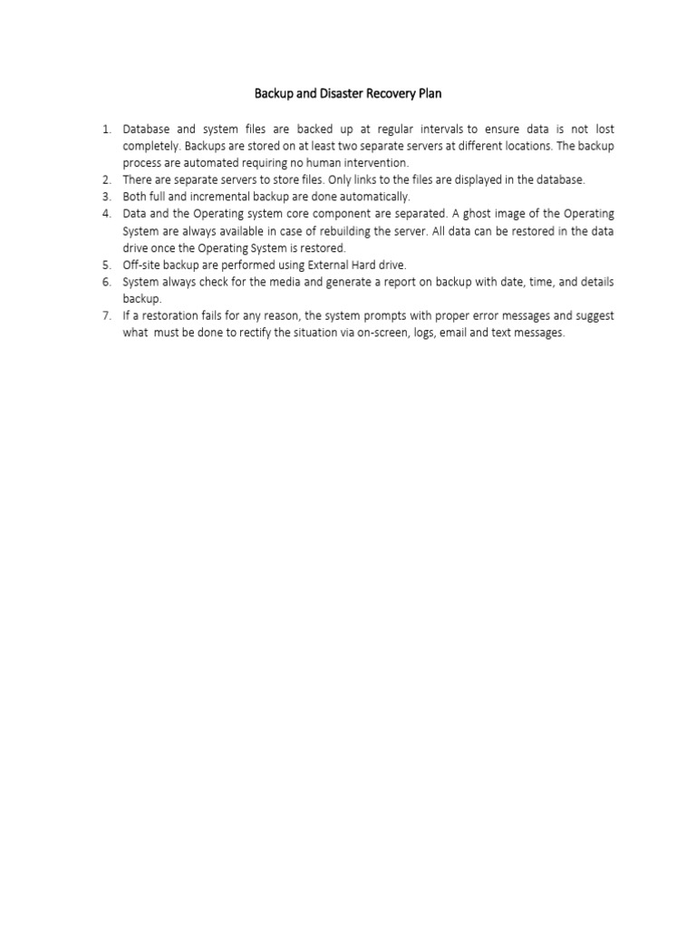 Backup and Disaster Recovery Plan | PDF