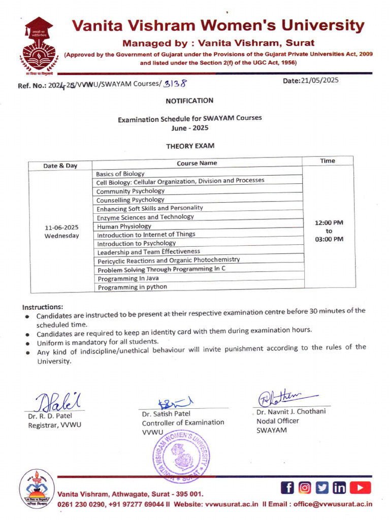 Notification - Time Table For TH | PDF