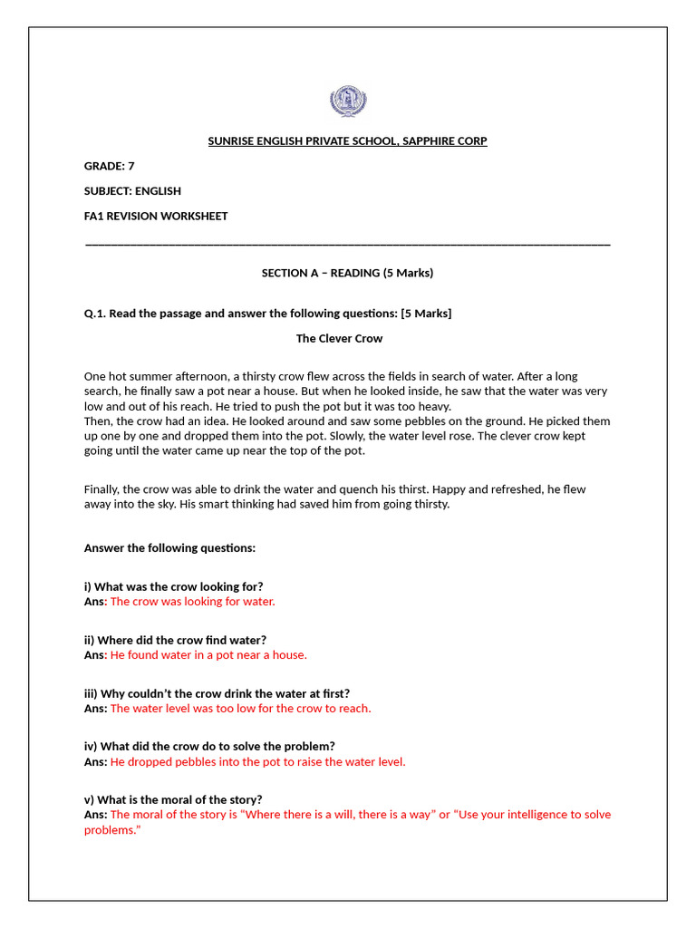 English Worksheet Class 7 Cbse Ncert | PDF
