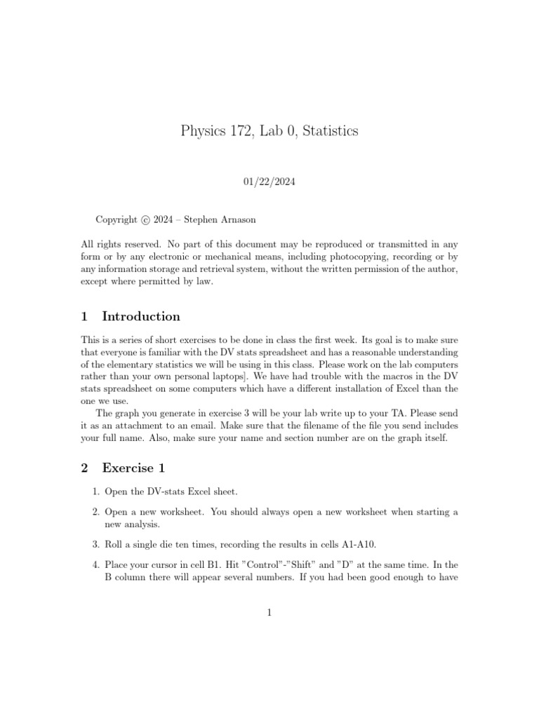 Experiment 0-Statistics Review | PDF | Standard Deviation | Standard Error